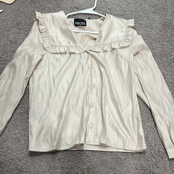 ASOS | Tops | Asos Pieces Blouse With Ruffle Collar In Cream | Poshmark